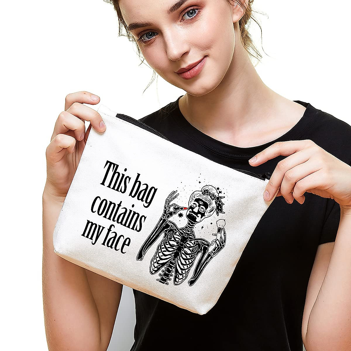IHopes+ Funny Skeleton Makeup Bag Gift for Women Best Friends Sister | This Bag Contains My Face Makeup Zipper Pouch Bag Cosmetic Travel Accessories Bag Gifts halloween gifts