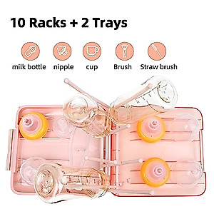 Maclined Travel Baby Bottle Cleaner Set with Drying Rack Extendbale Protable Silicone Bottle Brush, Nipple Cleaner Brush,Straw Brush Compact Size Baby Essential for Newborn & Moms