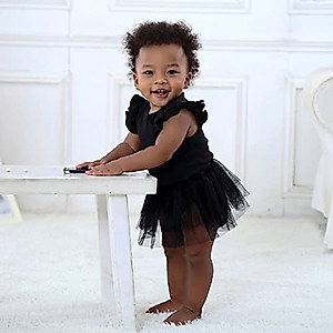 SOBOWO Black Tutu Dress Baby Black Dress for Baby Girl Black Infant Dress Baby Girl Ruffle Sleeve Romper Dress Newborn Tutu Dress Onsies Headband Holiday Outfits(0-3 Months, Black)