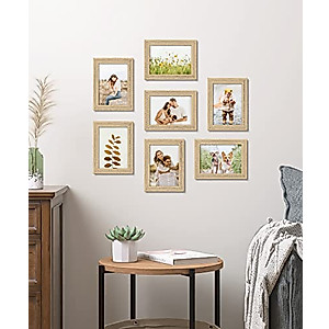 SUMGAR Boho Rattan Picture Frames 5X7 Hemp Rope - Rustic Farmhouse Style Wooden Oak Beige Photo Frames with Glass for Wall Mount and Tabletop Display - Perfect for Family, Friends, Graduation Gifts Set of 2