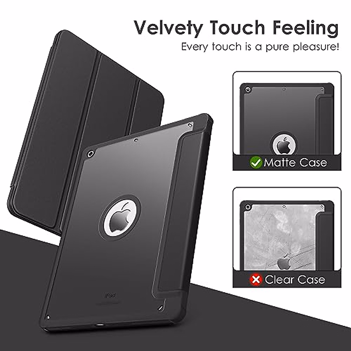 DTTOCASE Case for iPad 9th / 8th / 7th Generation 10.2 inch Released in 2021/2020/2019, Matte Slim Hard Back, Soft TPU Frame, Pencil Holder and Auto Sleep/Wake Cover for iPad 9/8/7 Gen - Black