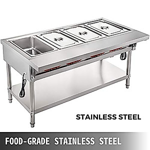 VBENLEM Steam Table Food Warmer 4 Pot Steam Table Food Warmer 18 Quart/Pan with Lids with 7 Inch Cutting Board Commercial Electric Food Warmer Bain Marie Buffet Steam Serving Counter 110V 2000W