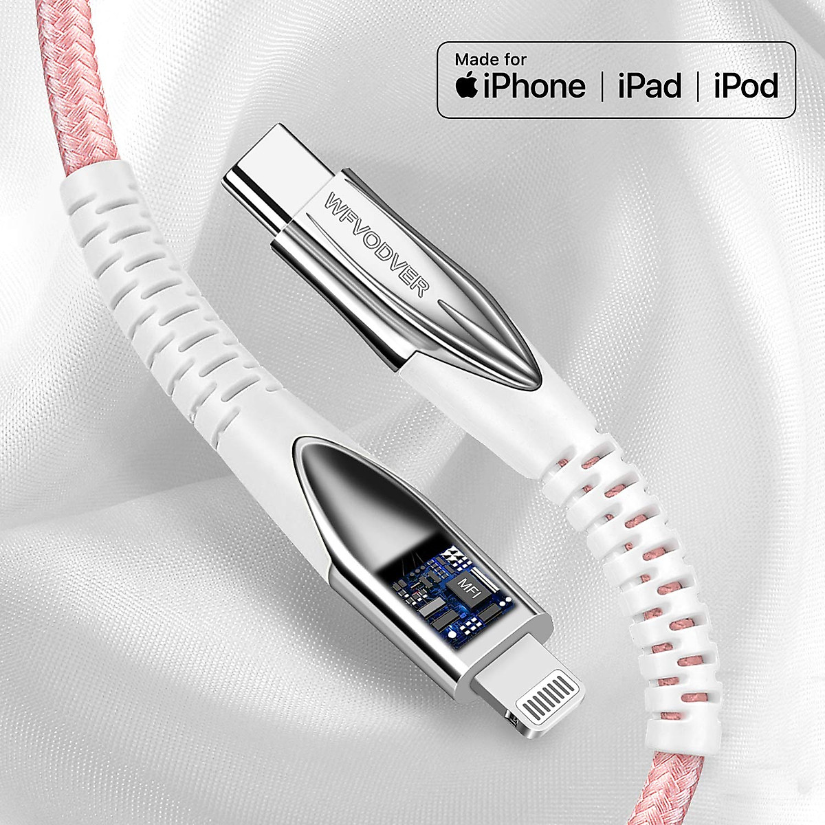 WFVODVER USB-C to Lightning Cable [MFI Certified] 10FT/3M iPhone 12 Nylon Braided Type C Fast Charging Cable Compatible with iPhone 12/12Mini/12 Pro/11/11Pro/11 Pro Max/X/XS/XR/XS MAX (Pink)