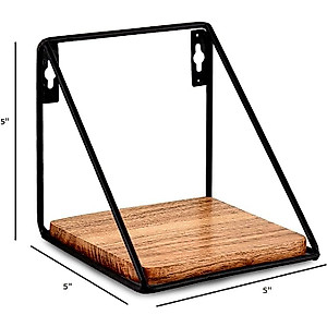 BHAVATU Floating Shelf Iron and Acacia Wood Wall Mounted Shelves Set of 2 for Living Room Bedroom Bathroom (5" x 5" x 5") (Set of 2)