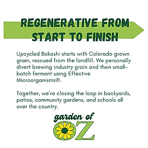 Garden of Oz Upcycled Bokashi Compost Starter (10 ounces) – 100% Upcycled Grains for Kitchen Compost Bin – Premium Dry Bokashi Bran, Efficiently Compost Food & Pet Waste, Zero Plastic Packaging