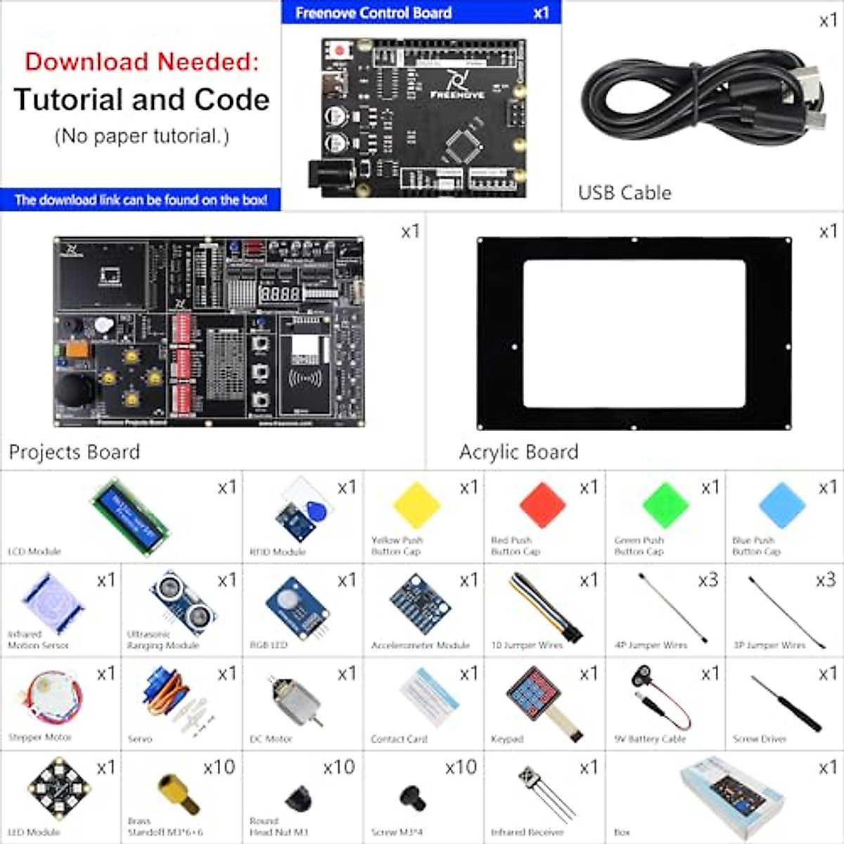 Freenove Projects Kit with Control Board V4 (Compatible with Arduino IDE), 238-Page Detailed Tutorials, 46 Projects, No Soldering, Simple Wiring