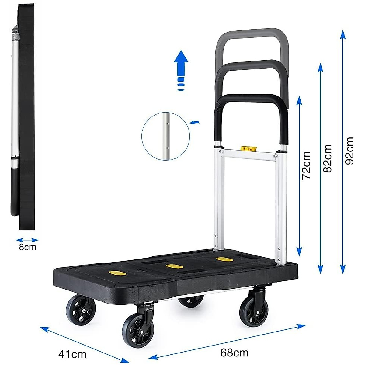 Platform Truck Folding Hand Truck 330 LB 2 Packs Heavy Duty Utility Dolly Flatbed Luggage Push Cart Fully Folded Compact Cart, Portable Trolley with Elastic Ropes Easy Storage, Lightweight for Moving