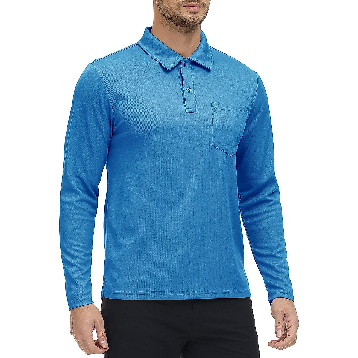 Rdruko Men's Outdoor Sport Performance Polo Long Sleeve Pullover with Pocket(Blue, US XXL)