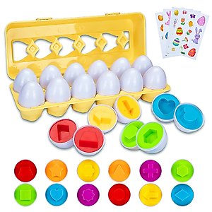 Matching Eggs Toy 12 pcs Set with Eggs Holder - Educational Toys Color & Shape Recognition Sorter Puzzle Skills for Toddler Kids to Learn About Shapes and Colors Easter Gift