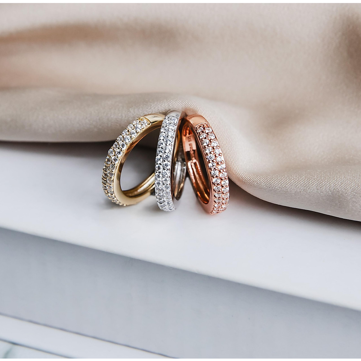 Hoops & Loops Sterling Silver Cubic Zirconia 2-row Round-cut Eternity Band Ring