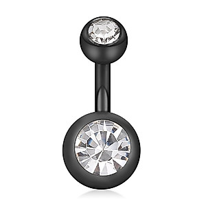 Ruifan 6PCS 316L Surgical Steel Double Clear Crystal 14G 6mm 1/4 Inches Short Belly Earring Navel Button Ring - Mix Color 2#