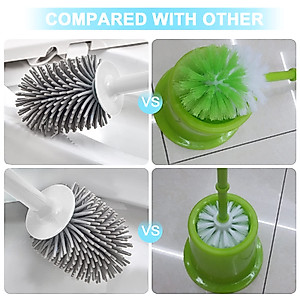 Toilet Brush 2 Pack Toilet Brush and Holder Silicone Toilet Bowl Brush with Ventilated Drying Holder, Toilet Brush Can Store Toilet Cleaning Liquid (White)
