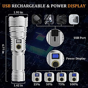 Driverwish Rechargeable LED Flashlights High Lumens,LightLink 250000 Lumens Super Bright Zoomable Waterproof Flashlight with 5 Modes,Powerful Handheld Flashlight for Emergencies,Camping(Update)