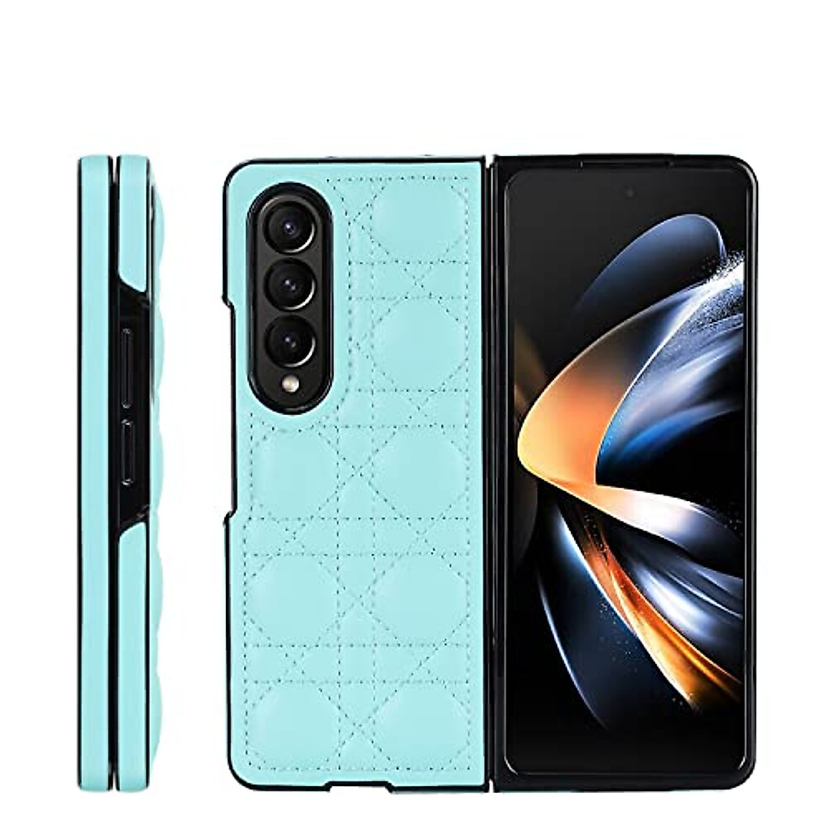 EAXER for Samsung Galaxy Z Fold 3 Case, Luxury Shockproof PU Leather Folding Phone Protective Case Cover (Light Blue)