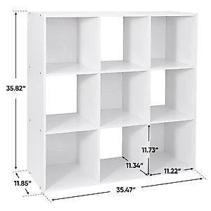 Nouva 9 Cube Storage Organizer Shelf with 5 Removable Back Panels Freestanding 3-Tier Open Wood Bookshelf for Home, Office, Bedroom, Living Room, White