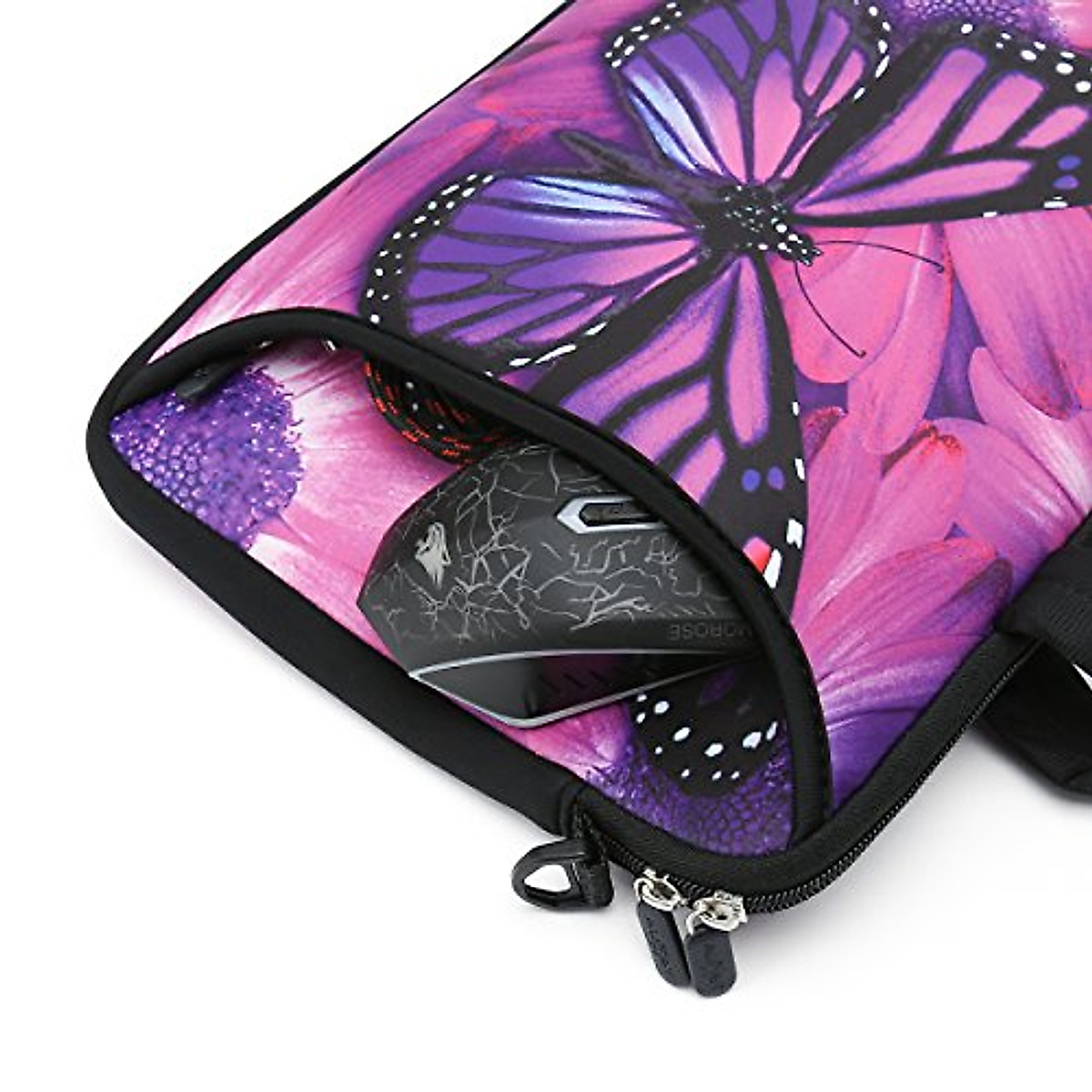 AUPET 16 16.5 17-17.3-Inch Water Resistant Neoprene Sleeve Notebook Neoprene Messenger Case Tote Bag with Outside Handle and Adjustable Shoulder Strap & Extra Pocket(Purple Butterfly)