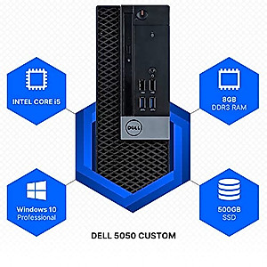 Dell Optiplex 5050 (RGB) Desktop Computer | Quad Core Intel i5 (3.2) | 8GB DDR4 RAM | 500GB SSD Solid State | Windows 10 Professional | 22in LCD Monitor | Perfect Family Computer (Renewed)