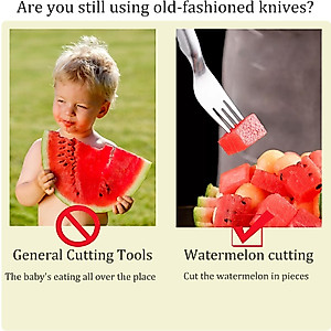 ZLMC 2-in-1 Watermelon Fork Slicer,Portable Stainless steel Watermelon Slicer with Melon Baller Scoop Extra,Dual Head Stainless Steel Fruit Forks Slicer Knife for Family Parties Camping(3PCS)