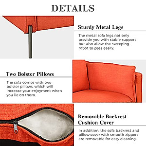 Harper & Bright Designs Linen Fabric 3 Seat Sofa with USB Charging Ports, Morden Style Upholstered 3-Seat Couch for Living Room, Apartment (3 Seat, Orange)