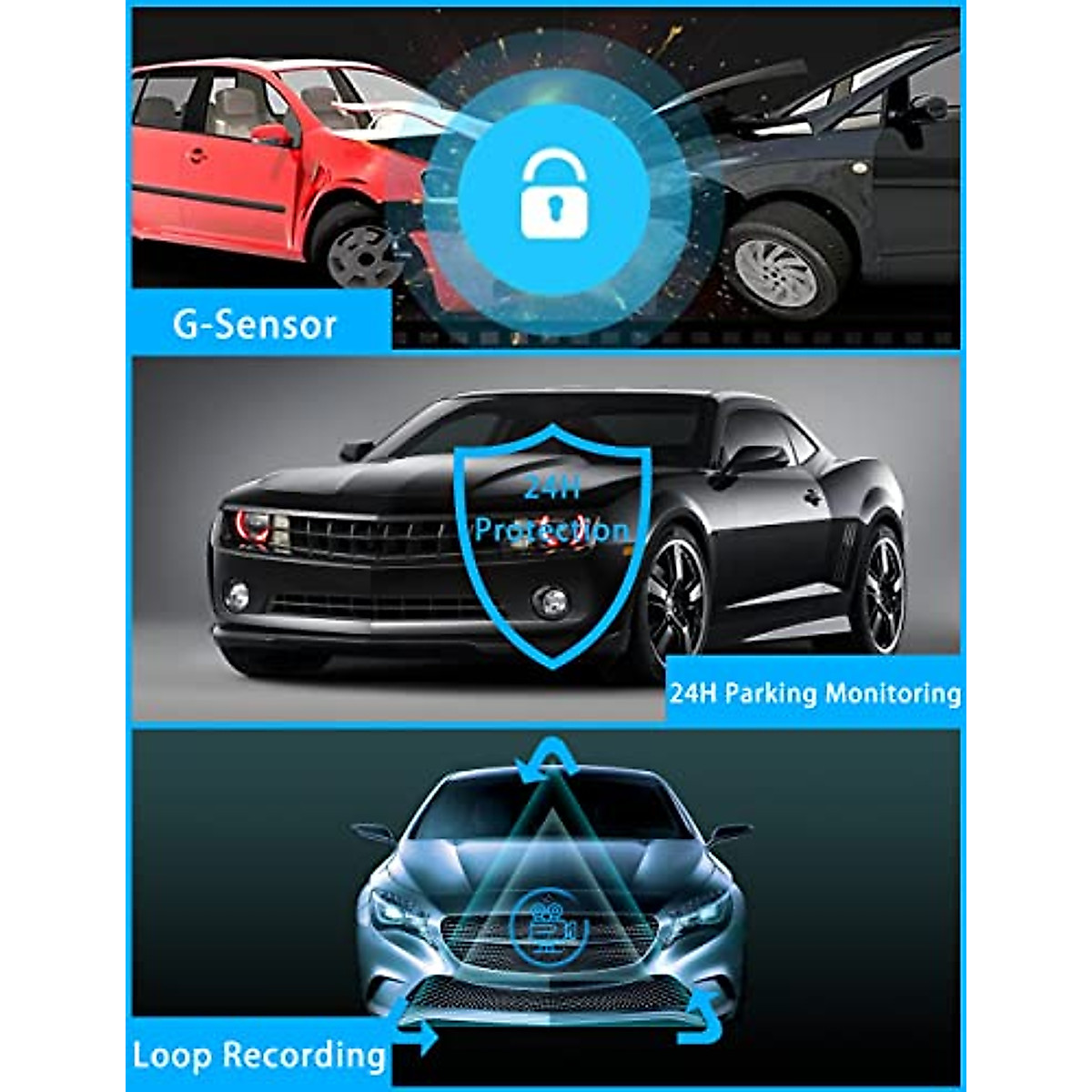 BPYY 3 Channel 4K Dash Cam, 4K+1080P+1080P Front and Rear and Interior, Dash Camera for Cars Built-in 5G WiFi GPS, HD Camera, 24-Hour Parking Mode, WDR, IR Night Vision, G Sensor, Support up to 256G