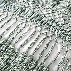 MH MYLUNE HOME Green Knitted Throw Blanket with Tassels (47x71 inch) Farmhouse Boho Blanket Handmade for Bed Sofa Couch