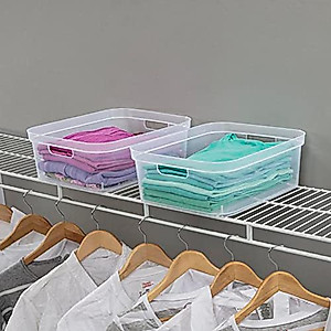 Sterilite 5.25 x 12.25 x 15 Inch Medium Modern Storage Bin w/ Comfortable Carry Through Handles & Banded Rim for Household Organization, Clear 8 Pack