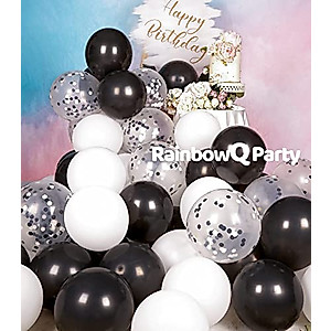 Metallic Shiny Black and White Balloons 10 Inch Black White Confetti Balloons 12 Inch 68PCS Latex Helium Chrome Party Decoration Balloon Set