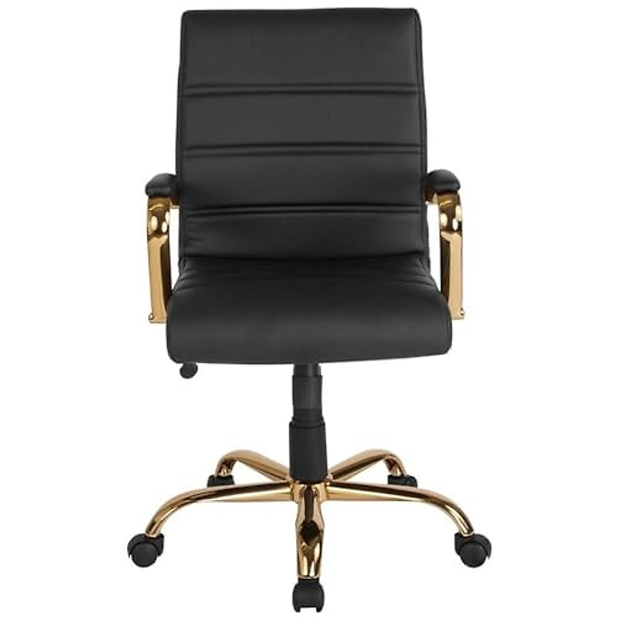 Pemberly Row Mid Back Leather Office Swivel Chair in Black and Gold
