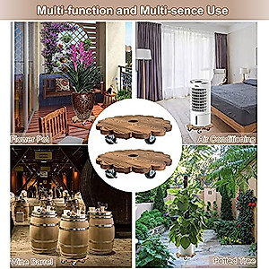 Melody House Plant Caddy, 12 Inch Plant Stand with Wheels, Indoor Round Wood Rolling Plant Dolly, 2 Pack