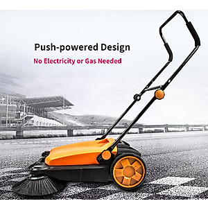 Walk-Behind Manual Push Floor Sweeper - 6.6 Gallon Capacity, 27.5" Sweeping Width, Sweeps 29,000 Square Feet/Hour