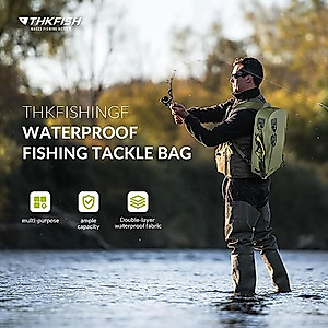 THKFISH Waterproof Backpack for Fishing, Trout Fishing Waterproof Backpack, Fly Fishing Sling Pack Airtight Zipper Closure IPX8 Waterproof Fishing Tackle Storage Bag with Adjustable Strap for Fly Fish
