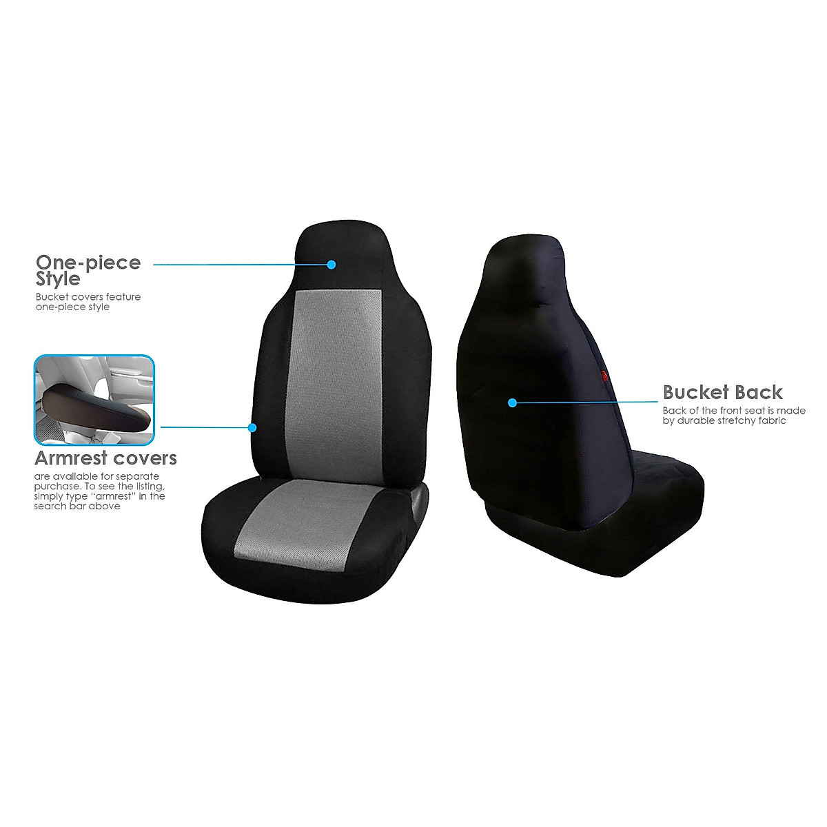 FH Group Automotive Car Seat Covers Gray Interior Front Seats Only Accessories High Back Combo Classic Cloth Car Seat Cover Front Set Universal Fit Cars Trucks and SUV Car Interior Accessories