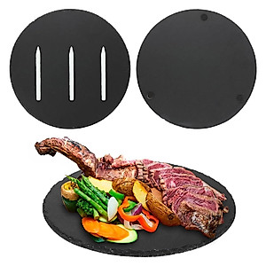 LANIAKEA 3PCS Slate Cheese Board 12 Inch Round Slate Board with Chalk, Slate Charcuterie Boards for Serving Cheese, Sushi, Appetizers, and More (Black)