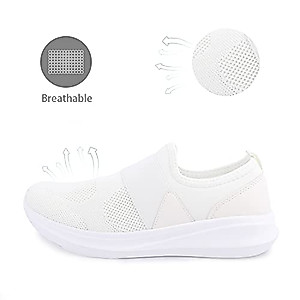 BENEKER Women's Athletic Walking Shoes Slip-on Fashion Sneakers Breathable Mesh Sock Loafer Shoes Lightweight Sports Running Sneakers (Off-White 07)