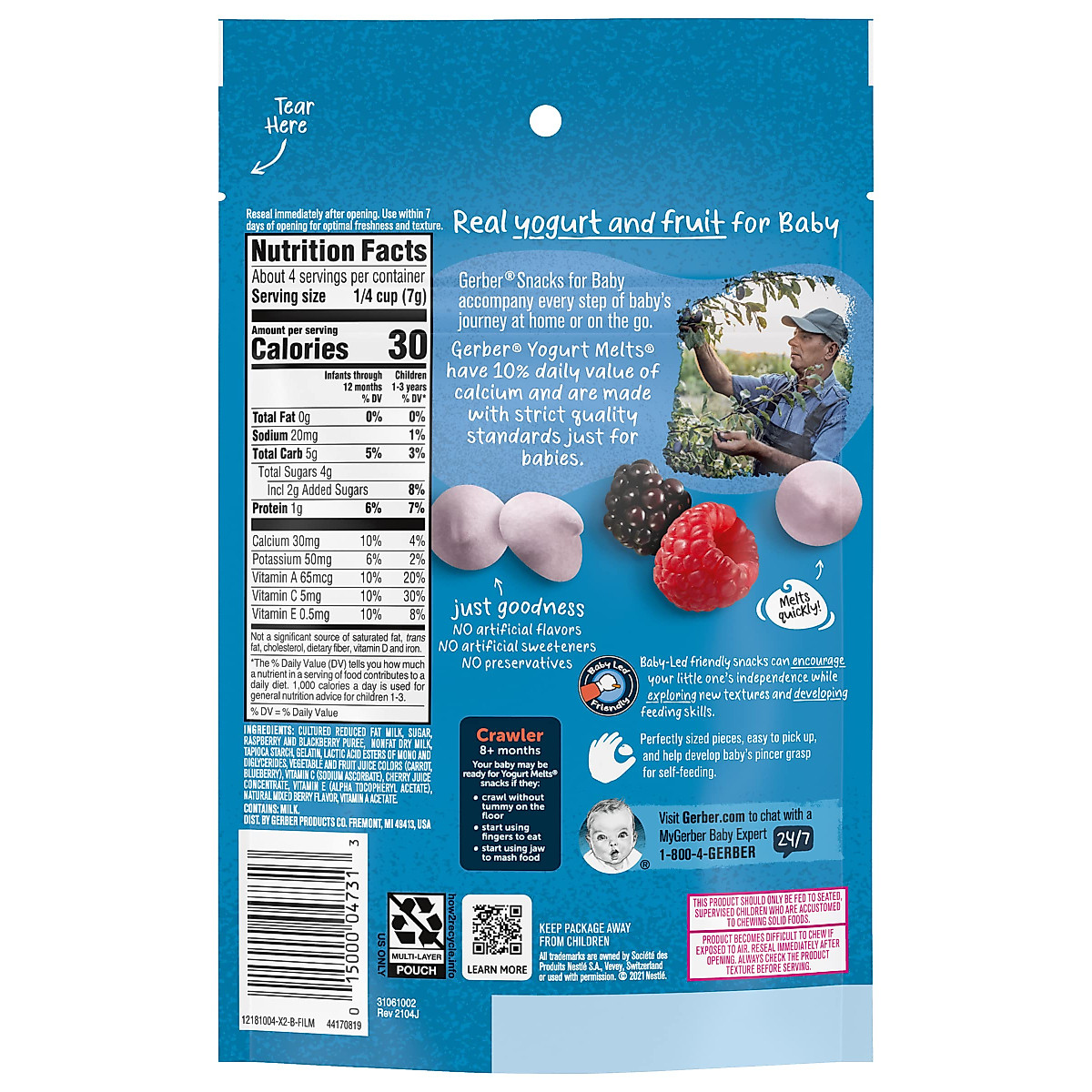 Gerber Baby Snacks Yogurt Melts, Mixed Berries, 1 Ounce (Pack of 2)