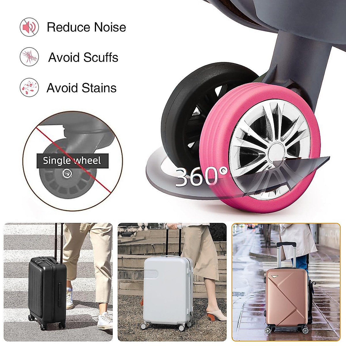 Luggage Suitcase Wheels Cover 12 Pack, Luggage Wheels Protector, Luggage Caster Cover, Luggage Spinner Wheels Silicone Case with Wear-resistant, Anti-noise for Carry-on Luggage with Spinner Wheels