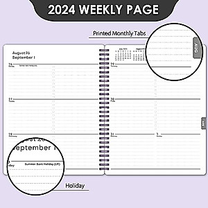 2024 Planner - 2024 Planner Spiral Bound, Jan. 2024 - Dec. 2024, 8”× 10”, 2024 Weekly & Monthly Planners for Women/Man with Printed Monthly Tabs, Strong Twin-Wire Binding, Waterproof Cover