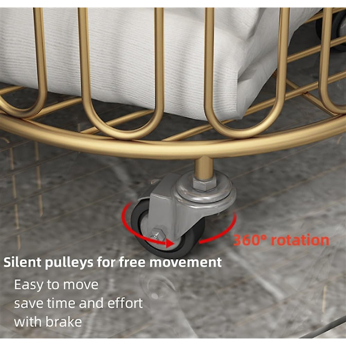 Rolling Hamper with Wheels, 360° Laundry Hamper with Wheels, Metal Laundry Basket, for Living Room, Bathroom, Closet or Bedroom (Color : Gold)