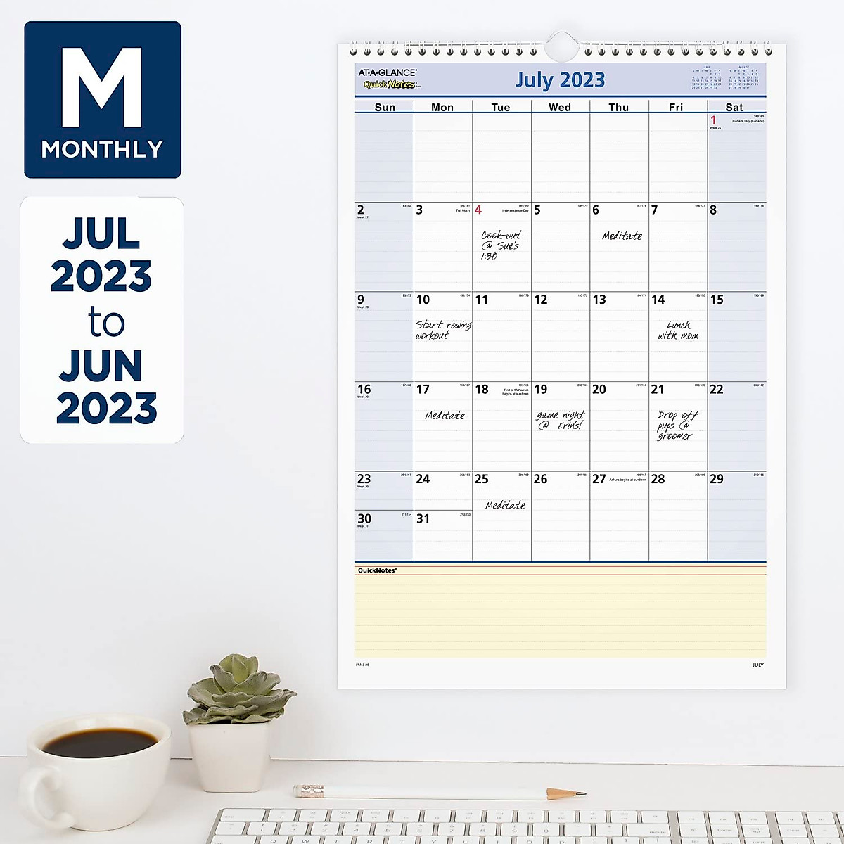 AT-A-GLANCE 2023-2024 Academic Wall Calendar, Monthly, 12" x 17", Medium, Ruled Daily Blocks, QuickNotes (PM5328)