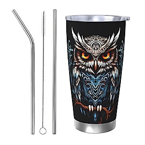 owl Tumbler with Lid and Straw 20oz Stainless Steel Car Cup for Hot and Cold Drinks, Double Wall Insulated Travel Coffee Mug Reusable Drink Thermos Cup Birthday Gifts