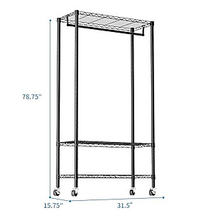 Golpart Rolling Clothes Rack Portable Garment Racks for Hanging Clothes, Freestanding Clothing Racks Closet with Adjustable Shelve & Wheel, Heavy Duty Metal Wardrobe Bedroom Laundry-room, Black