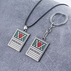 HxH Themed Hunter License Keychain Necklace Set - Hunter Killua GON Anime Key Chain - Halloween Cosplay Gifts for Women Men