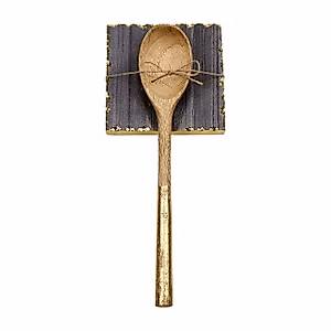 Mud Pie Gold Edge Marble Spoon Rest with Spoon, Gray, spoon 10.5" | rest 4.5 x 4.5"