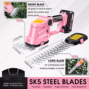 Saker Cordless Hedge Trimmer-20V Electric Shrub Trimmer Grass Shears Handheld Grass Cutter, Hedge Shear with 2 PCS Rechargeable Battery and Charger for Garden, Lawn(Pink)