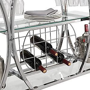 RARZOE Bar Serving Cart with Glass Holder&Wine Rack, Mobile Kitchen Serving Cart Wine Cart, 3-Tier Kitchen Trolley with Tempered Glass Shelves&Sliver-Finished Metal Frame for Home Dining Room(Silver)