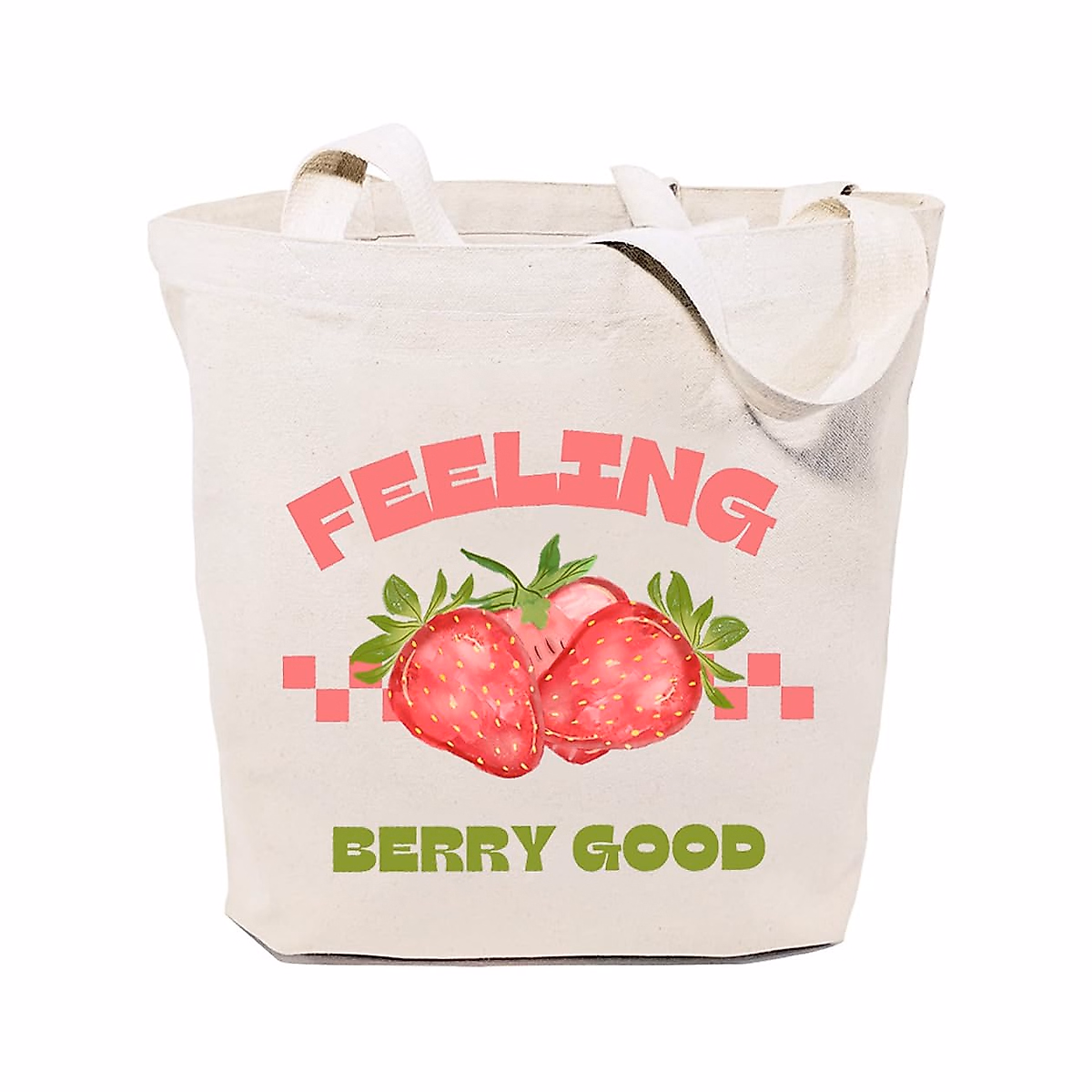 GXVUIS Feeling Berry Good Canvas Tote Bag for Women Aesthetic Cute Strawberry Reusable Grocery Shopping Bags Girls Gifts White