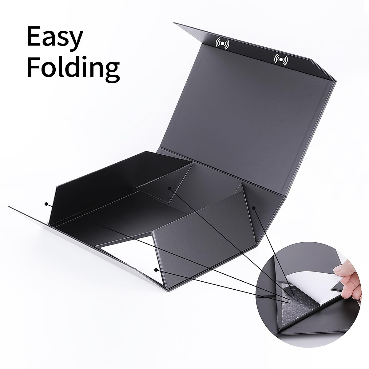 ELONG HOME Black Gift Box, 13"x 9"x 4" Large Gift Box with Ribbon and Magnetic Lid, DIY Paint/Writing Magnetic Gift Box for Small Business, Parties Apparel, Halloween and Christmas