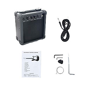 CB SKY Full-Size 39“ Adult/Teenager/Beginner Electric Guitar Black with 5W Amplifier (powered by 9V battery or adaptor - not included), Extra Strings, Cable and Guitar Pick (Black)