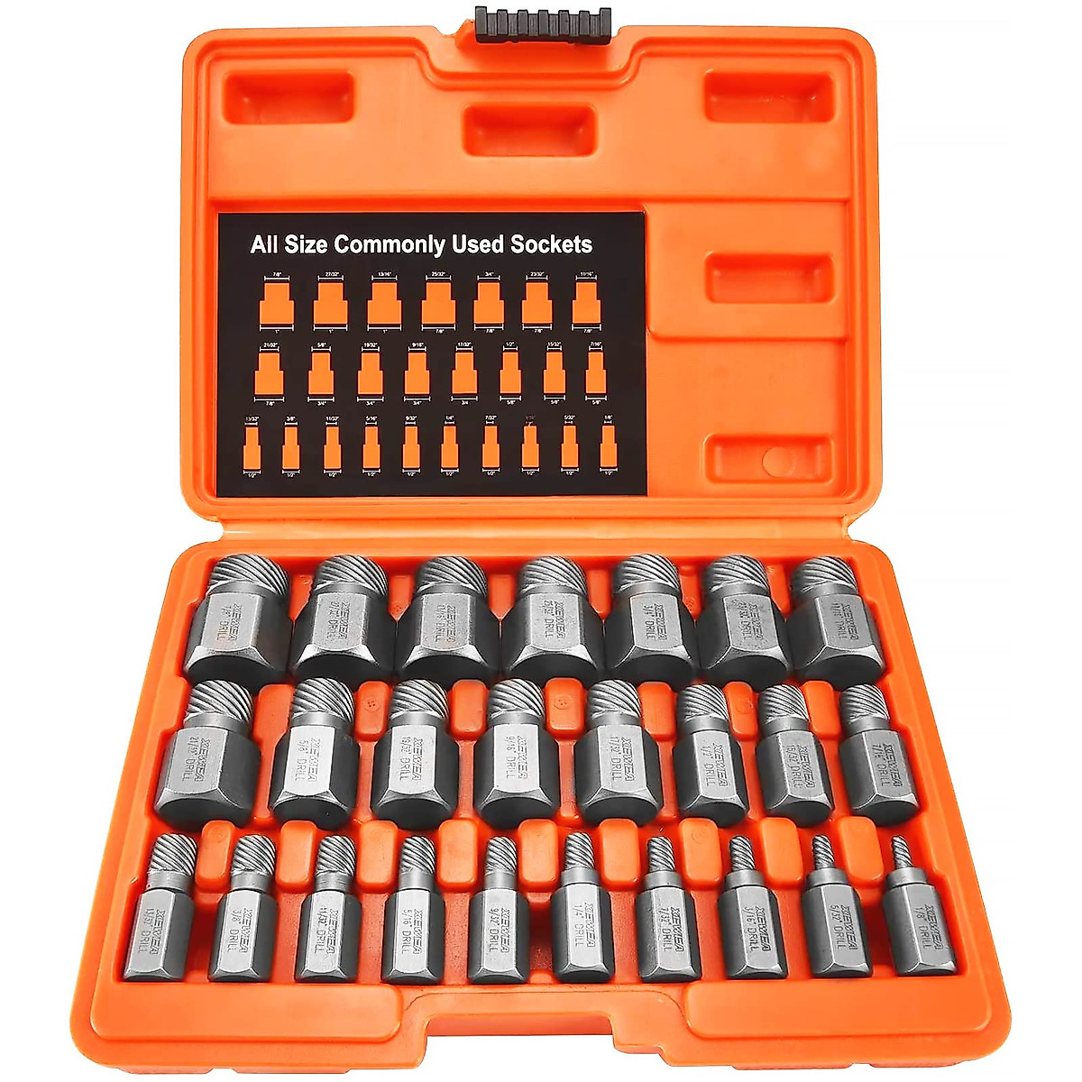 XEWEA 25Pcs Screw Extractor Set Hex Head Multi-Spline Easy Out Bolt Extractor Set, Chrome Molybdenum Alloy Steel Heavy Duty Metric EZ Out Rounded Screw Remover