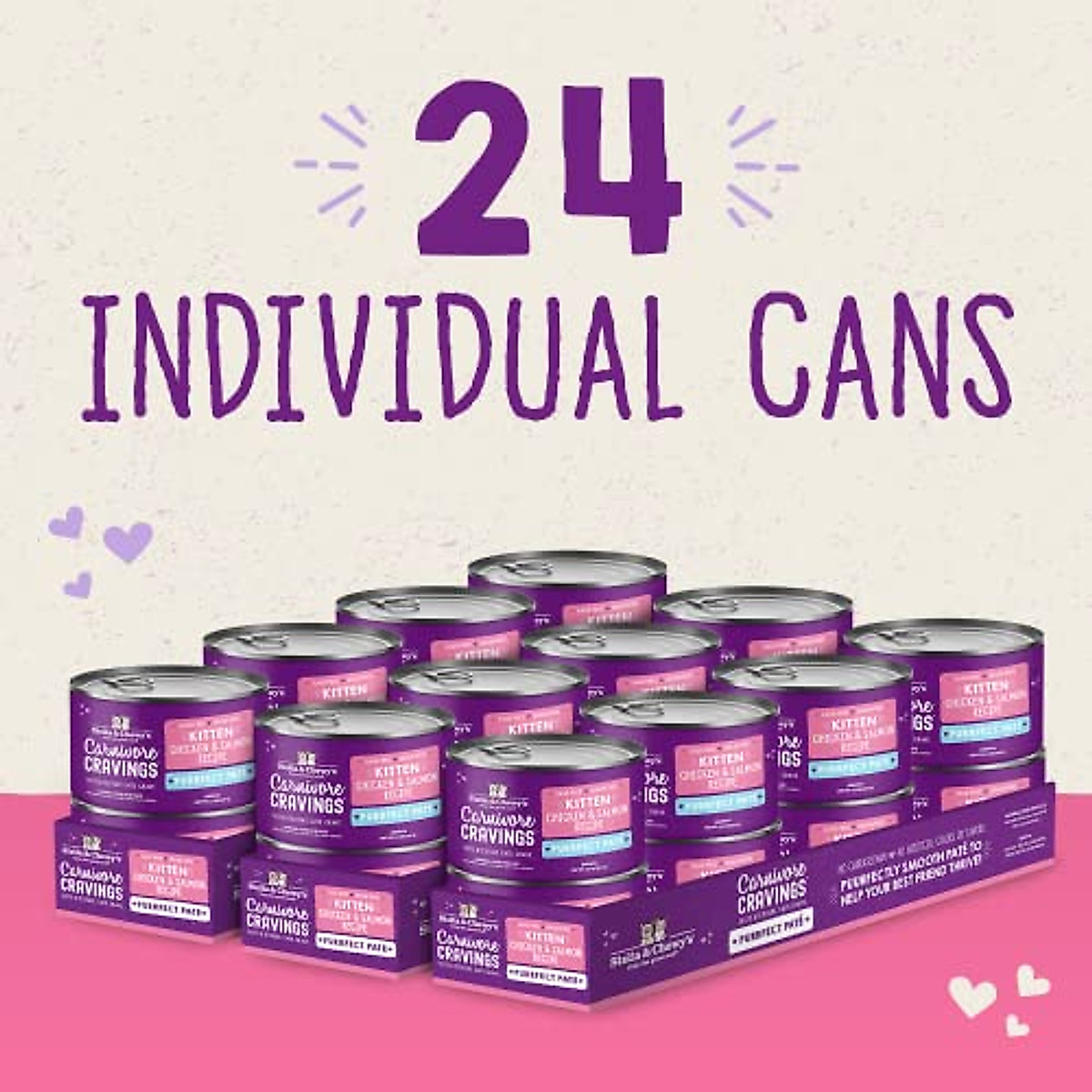 Stella & Chewy’s Carnivore Cravings Purrfect Pate Cans – Grain Free, Protein Rich Wet Cat Food – Cage-Free Chicken & Salmon Kitten Recipe – (2.8 Ounce Cans, Case of 24)